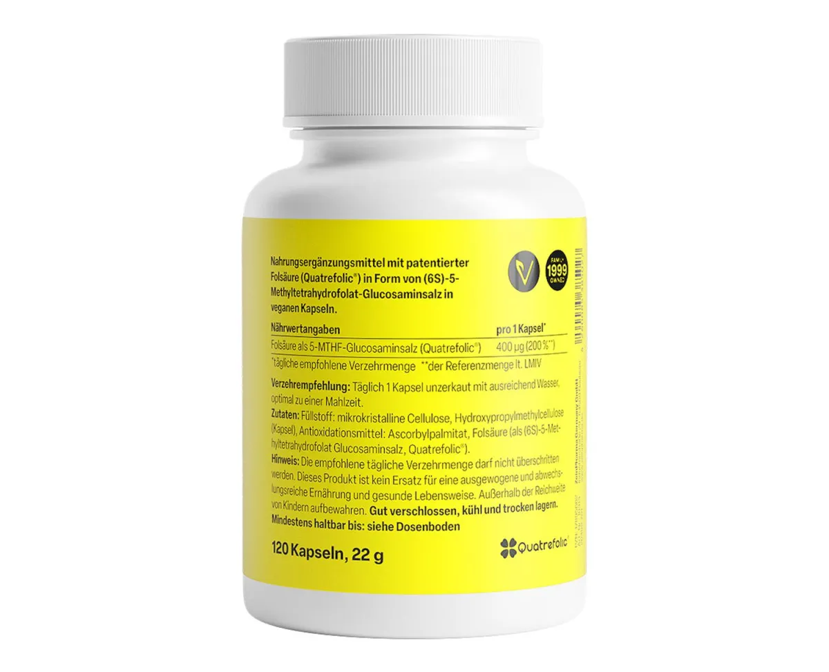 Folate (Quatrefolic®) 400mg - 120 Kapseln von ZeinPharma
