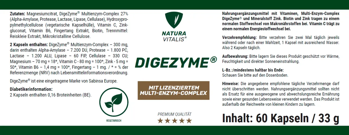 Digezyme von Natura Vitalis - 60 Kapseln